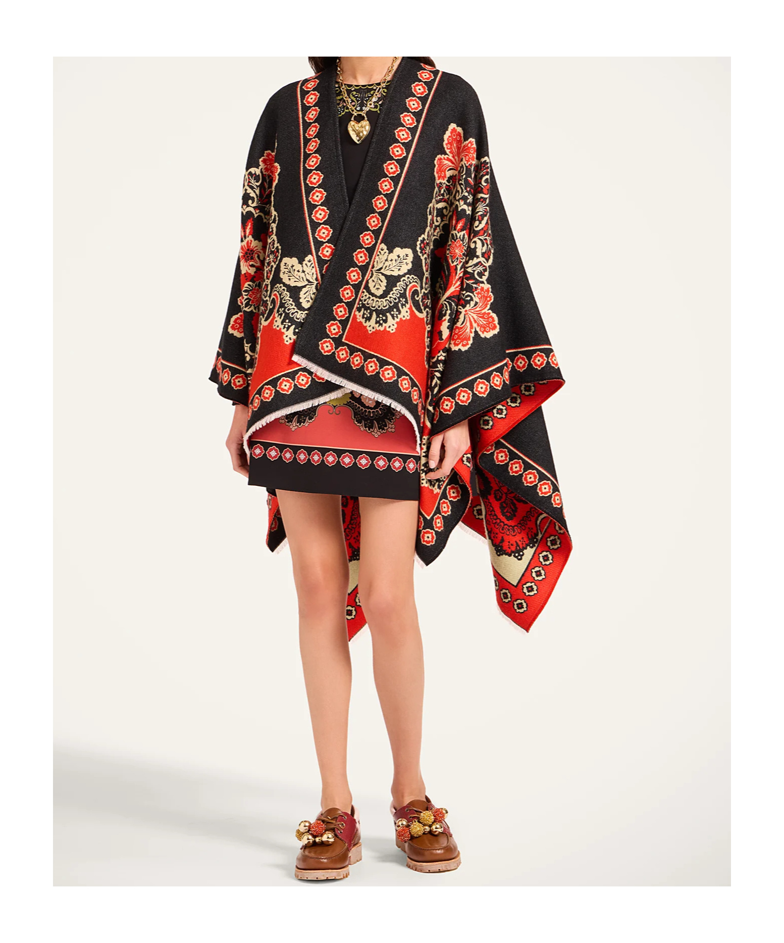 LA DOUBLEJ La Double J Soul Floral-Print Wool-Silk Blend Poncho